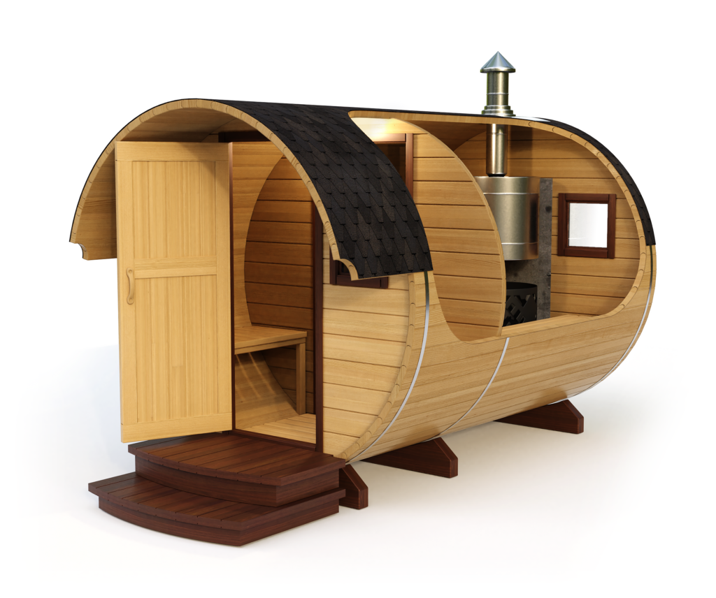 Outdoor Round Barrel Sauna – DeluxHeat